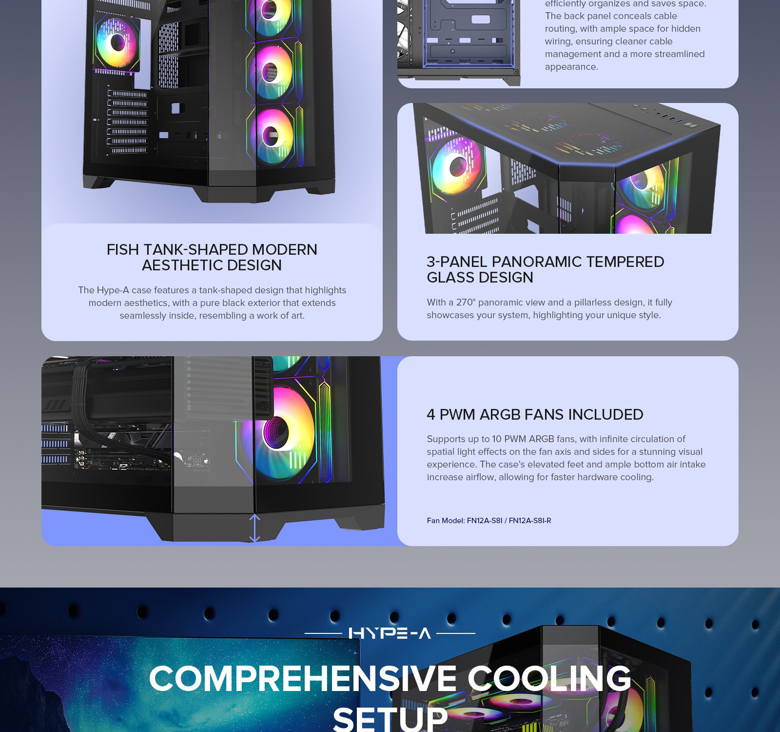 GAMEMAX HYPE-A Black USB3.0 Mid-Tower ATX Tempered Glass Computer Case w/4 x PWM ARGB Fans (3 x ...